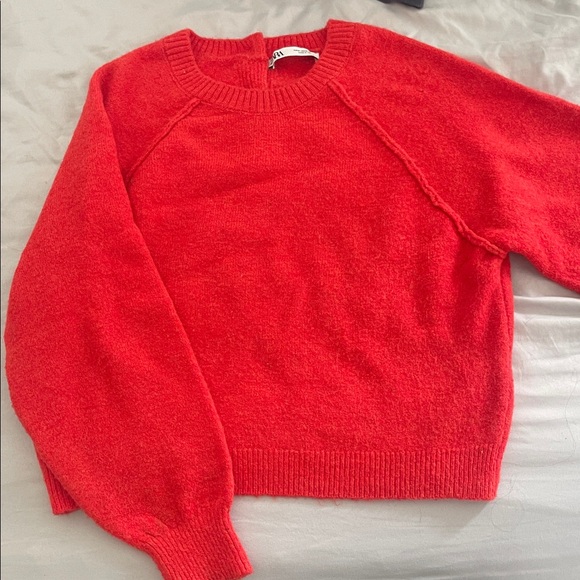 Zara | Sweaters | Zara Vibrant Red Crew Neck Sweater | Poshmark